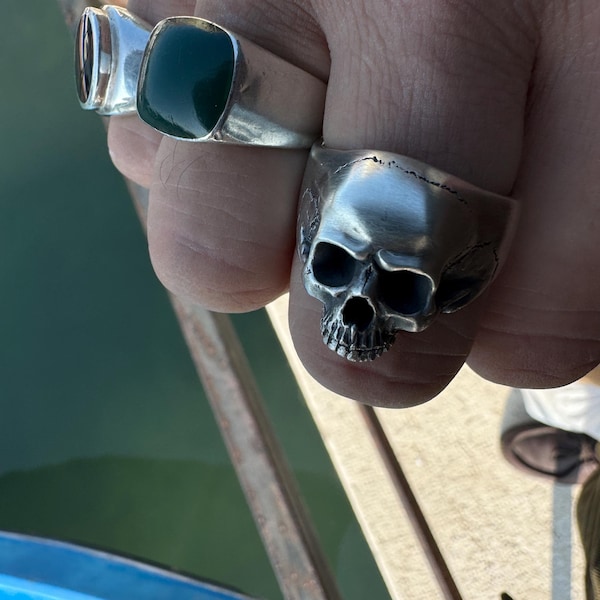 Skull Ring, Sterling Silver Keith Richards Skull Ring, Anatomical Skull ...
