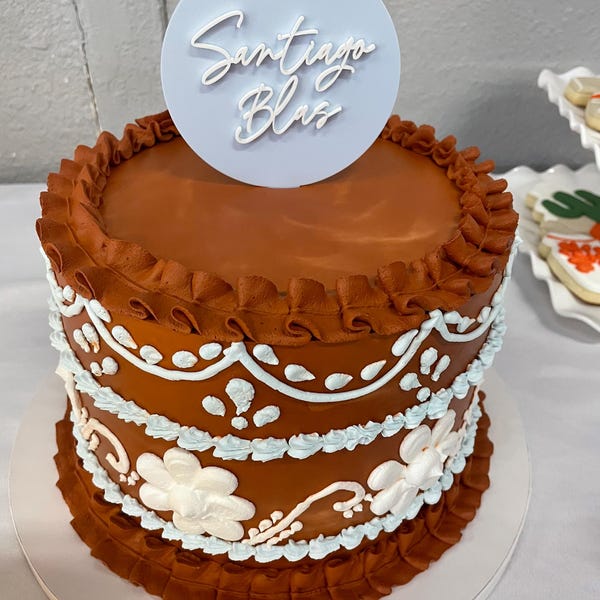 Mini Double Layer Custom Acrylic Cake Topper | 4" Matte Circle Elegant ...
