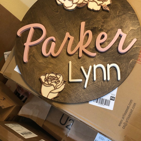Wooden Name Sign Roses | 3D Name Sign Wood | Rose Nursery Decor |floral ...