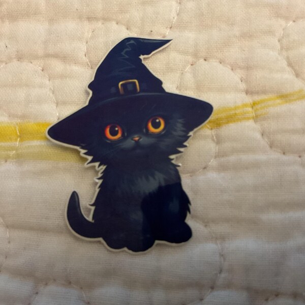 Adorable Black Cat Witches Hat Sticker - Spooky and Cute for Any ...