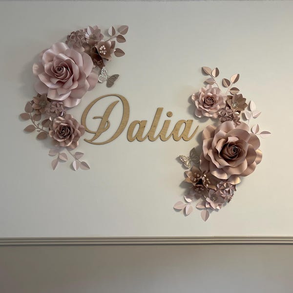 Blush Rose Gold Paper Flowers Wall Decor for Baby Girl Nursery | Paper ...