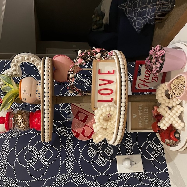 Valentines Day Decor, 3 Tall Standing Red White and Pink Felt Hearts ...