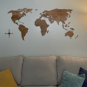 Walnut Wood Map Wooden Wall Map 3 D Wood Wall Map Travel World | Etsy