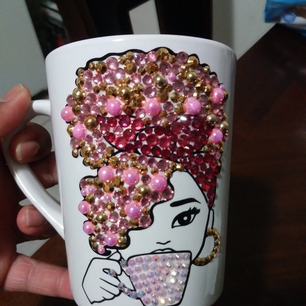 Mug, Bling Mug, Cup, Rhinestone Mug, Glass Rhinestones, Ceramic Mug ...
