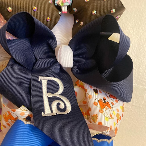 Girls Monogrammed Hair Bow-navy Hair Bow-back to School Bow-initial ...
