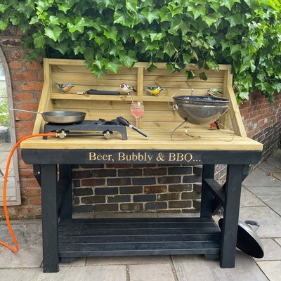 Indoor/outdoor Wooden Workbench. Garden Work Table. Bbq/pizza Oven ...