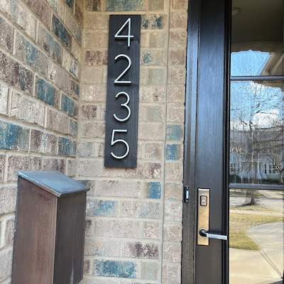 Black House Numbers on Wood, Modern House Number Sign, Metal House ...