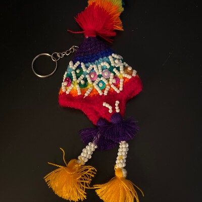PERUVIAN CHULLO Keychain. Pom Pom Chullo Charm Accessory. Ethnic Boho ...