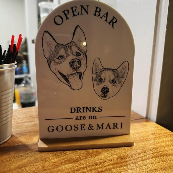 Minimalist Open Bar Sign, Drinks Are on Me, Drinks Are on Us, Dog of ...
