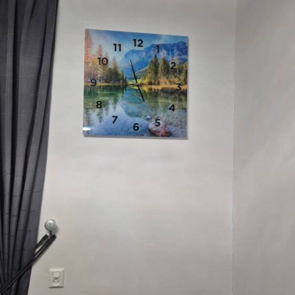 Blue Glass Clock, Blue Printed Clock, Solid Color Modern Wall Clock ...