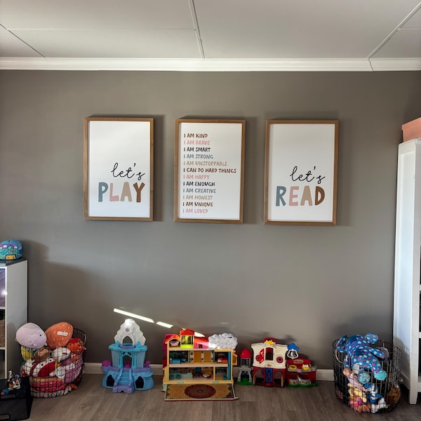 Neutral Playroom Set of 3, Positive Affirmations for Kids, Let's Play ...