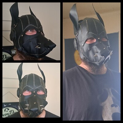 Genuine Cowhide Leather Puppy Dog Mask Hood Costume Reenactment Gear ...