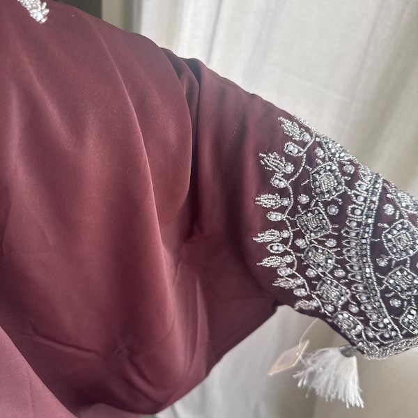 Luxury Embellished Sleeves Navy Abaya, Silk, Satin, Eid Gift, Ramadan ...