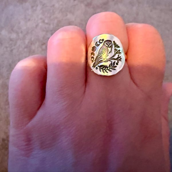 Sterling Silver Owl Ring Barn Owl Statement Ring Celestial Ring ...