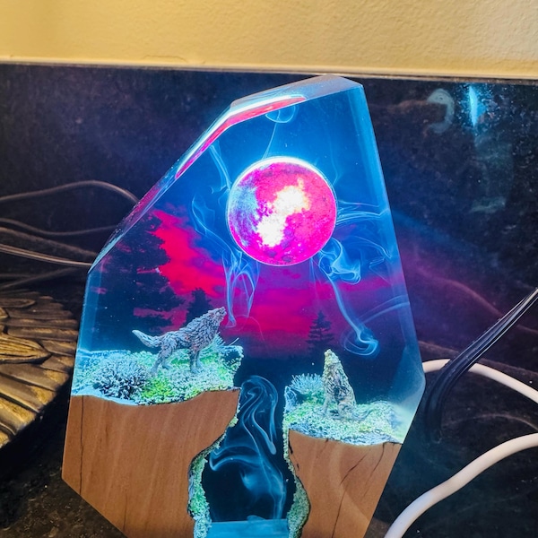 Lamp Wolf Epoxy Resin, Epoxy Resin Wood, Custom Resin Epoxy Lamp, Red ...