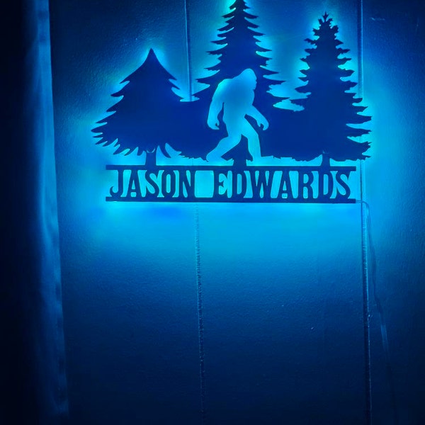 Custom Bigfoot Metal Wall Art Led Light, Bigfoot in Forest, Sasquatch ...
