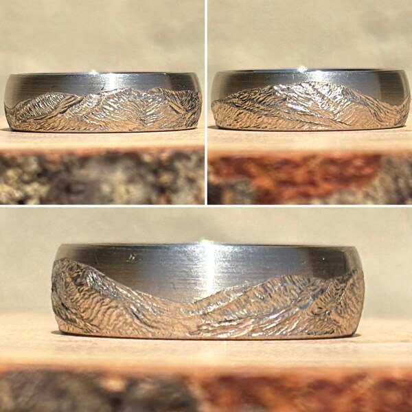 Crosshatch Titanium Band With 14k Yellow Gold Inlay - 6mm Mens Band ...