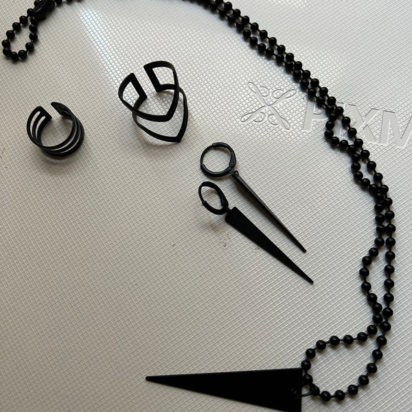 Double Black Adjustable Womens Ring, Matte Black Chevron Minimal Open ...