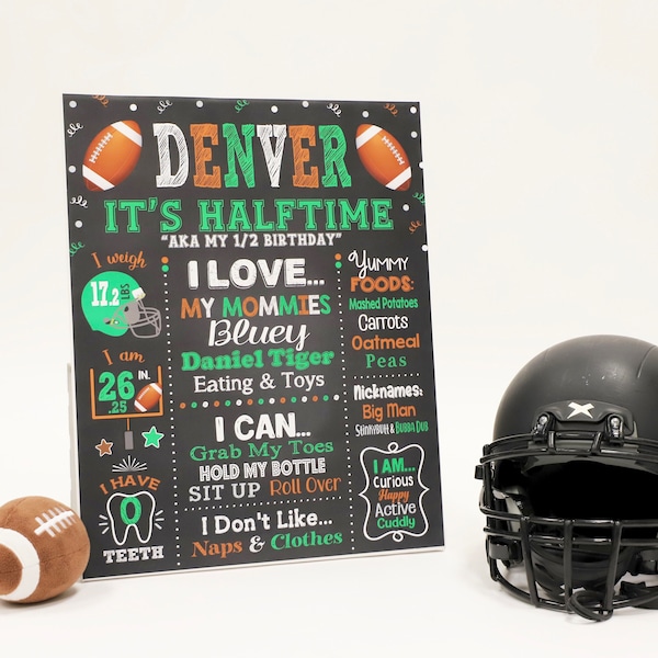 It's Halftime Football Half Birthday Milestone Chalkboard Sign, Halfway ...