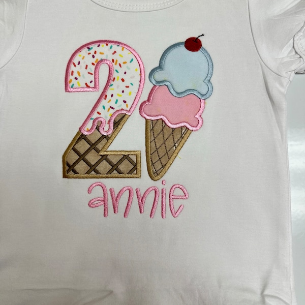 Ice Cream Waffle Cone Birthday Numbers 0-9 Embroidery Applique Design ...