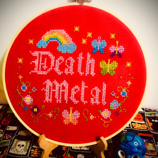 Death Metal - Gothic Cross Stitch Pattern - Hail Satan, Black Metal ...