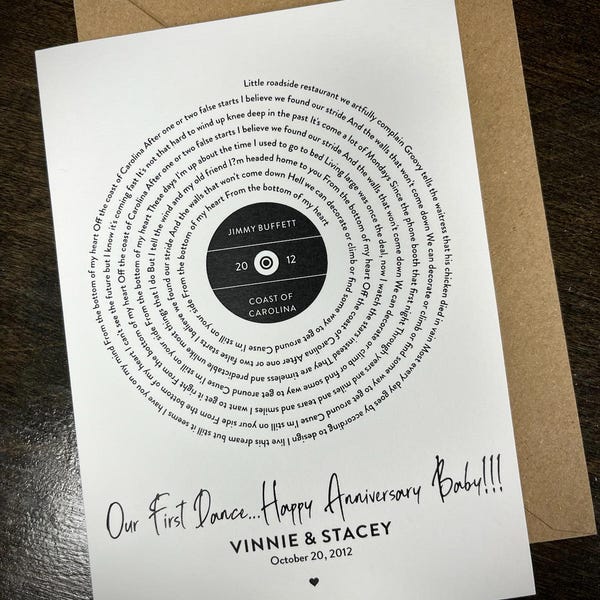 Custom Song Lyric Card: Anniversary, Wedding, Engagement Gift - Etsy