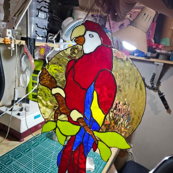 Red Macaw Stained Glass Pattern - Etsy