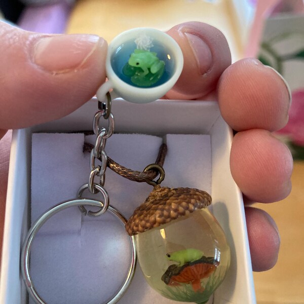 Acorn Necklace With Mushroom Frog, Resin Jewelry, Acorn Pendant, Wood ...