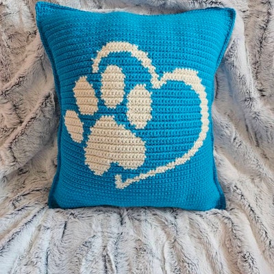 Paw Print Crochet Pillow Pattern Crochet Pillow Love My Dog Mom Pet ...