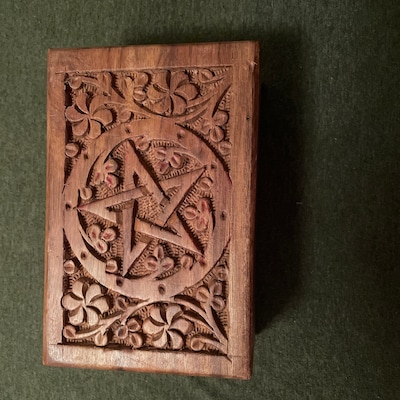 Pentagram Carved Wooden Box,a Beautiful Wooden Box With a Pentagram ...