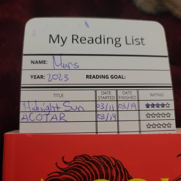 Reading List Bookmark Reading Goal Bookmark Customized Bookmark Fill in ...