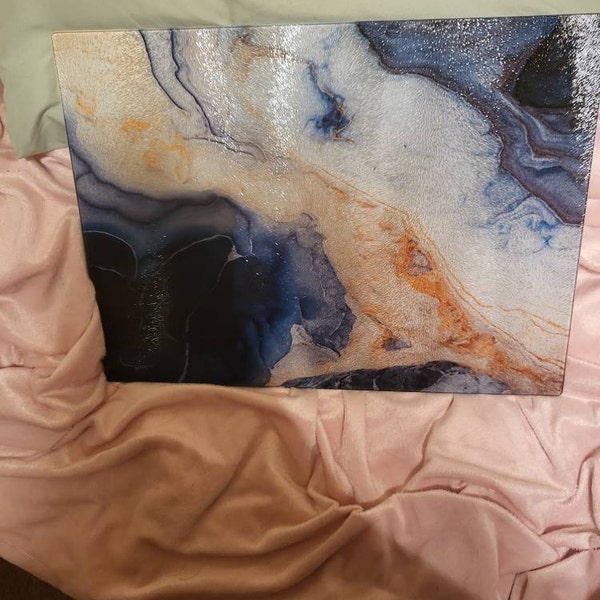 Glam Sapphire Gold Glitter Glass Painting, Blue Wall Art, Bling Sparkly ...