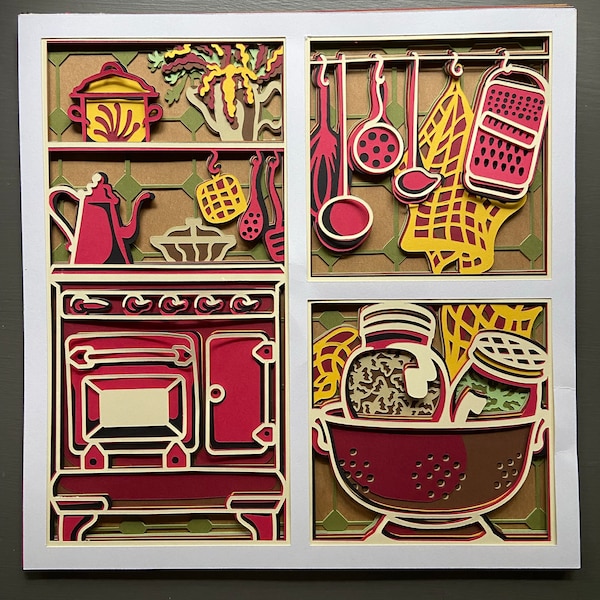 3D Kitchen SVG EPS, Cooking Shadow Box, Layered Cardstock Oven ...