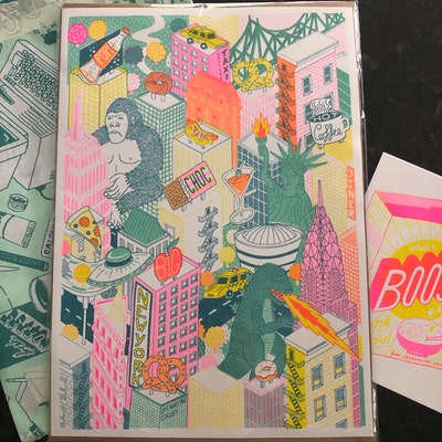 A4 New York City Risograph Print - Etsy