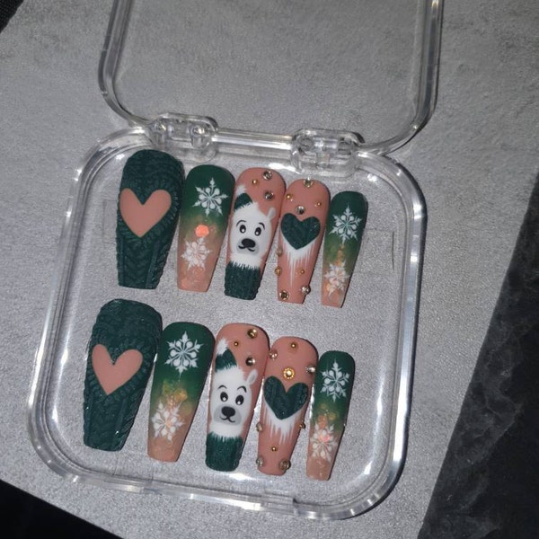 Unique Dice Nails Press on Nails, Crystal Leopard With Charm Fake Nails ...