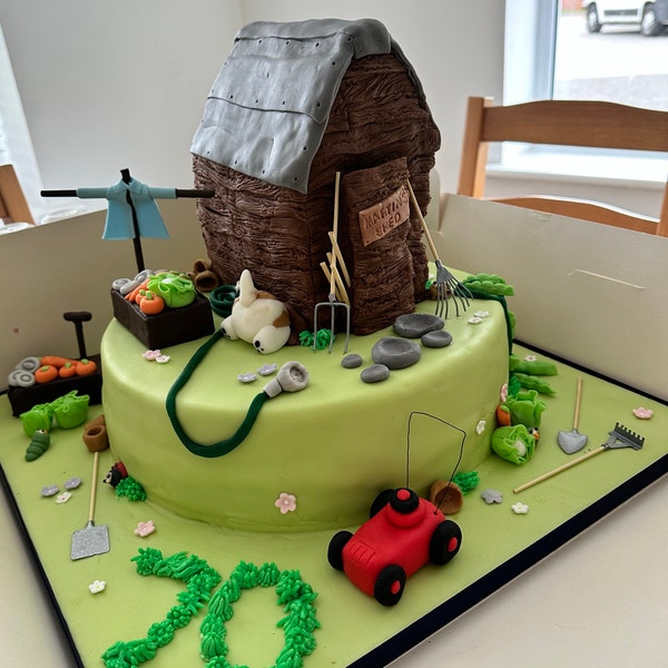 Handmade Edible Gardener Cake Topper, Lawnmower, Vegetables, Tractor ...