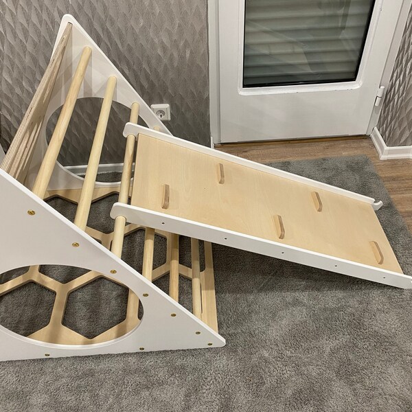 Kids Wooden Indoor Slide. Toddlers Montessori Activity Gym Toy at Home ...