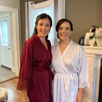 Burgundy Robe, Lace Robe, Satin Robe, Wedding Robe, Bridesmaid Robe ...
