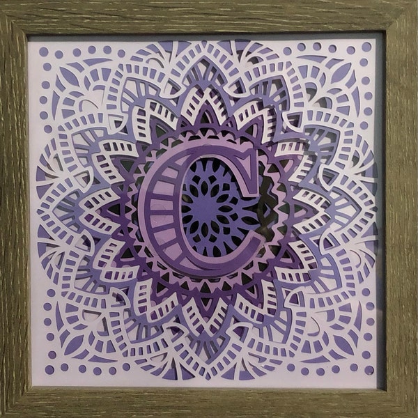 Monogram Mandala Papercut Layered Shadowbox Template, 3D SVG, DXF, PNG ...