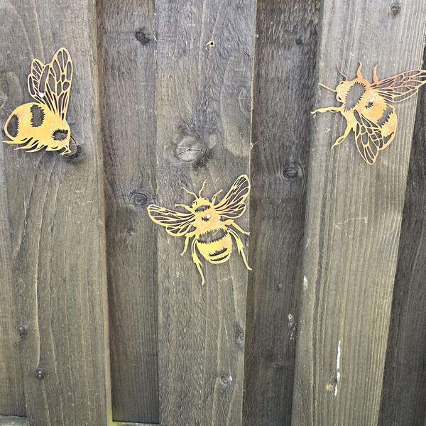 Unique Set of 3 Metal Bees, Rusty Metal Wall Art or Outdoor Decor, Mums ...
