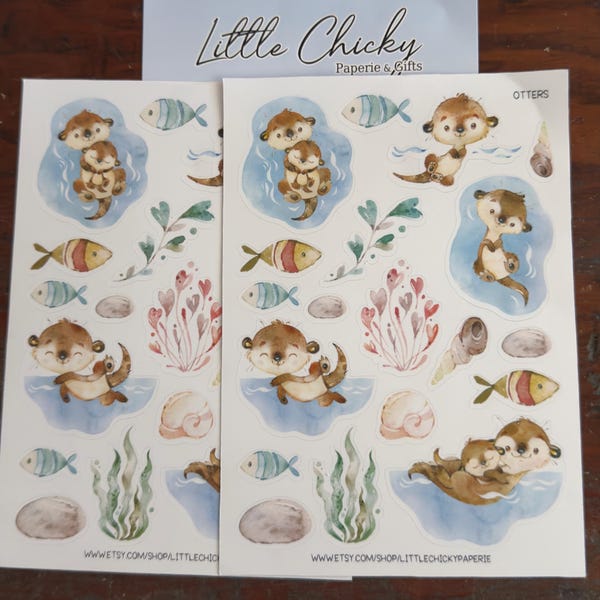 Sticker Sheet - Otters Stickers, Watercolor Otter Stickers, Planner ...