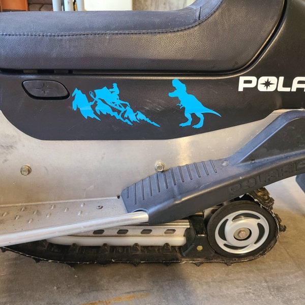 Jurassic T-rex and Sled Vinyl Decal | Snowmobile Sticker | Trex ...