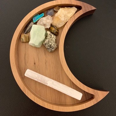 Moon Tray Crystal Holder and Display acacia Wood Tray for Stones ...