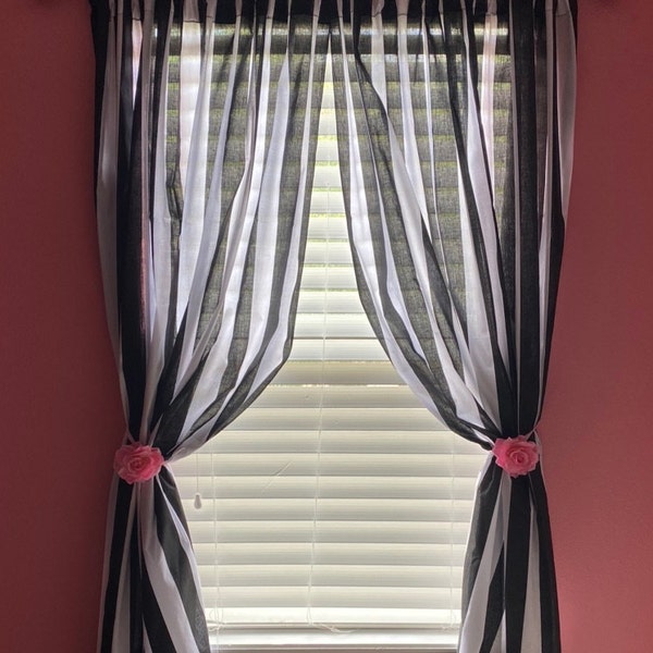 2 Inch Wide Stripes Cotton Curtain 58 Inch Wide / Window Décor ...
