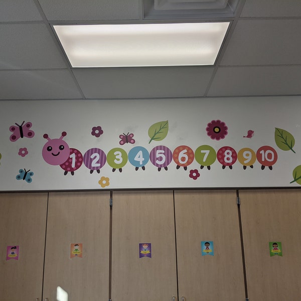 Counting Сaterpillar Wall Decal, Preschool Classroom Vinyl Decor, Kids ...