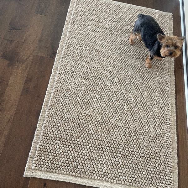 Cozy Beige Wool Rug With Custom Options - Handwoven Chunky Loop Style ...