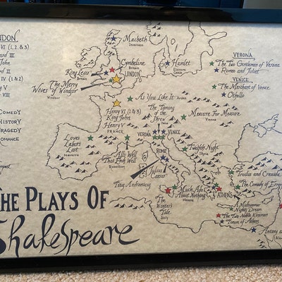Shakespeare Plays Hand Drawn Map - Etsy