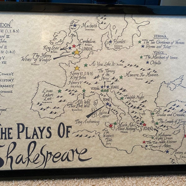 Shakespeare Plays Hand Drawn Map - Etsy