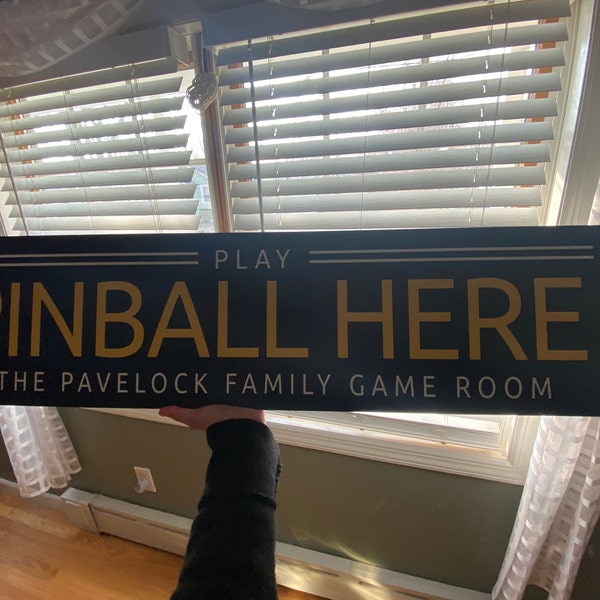 Play Pinball Here Sign, Arcade Decor, Family Name Sign, Game Room Sign ...