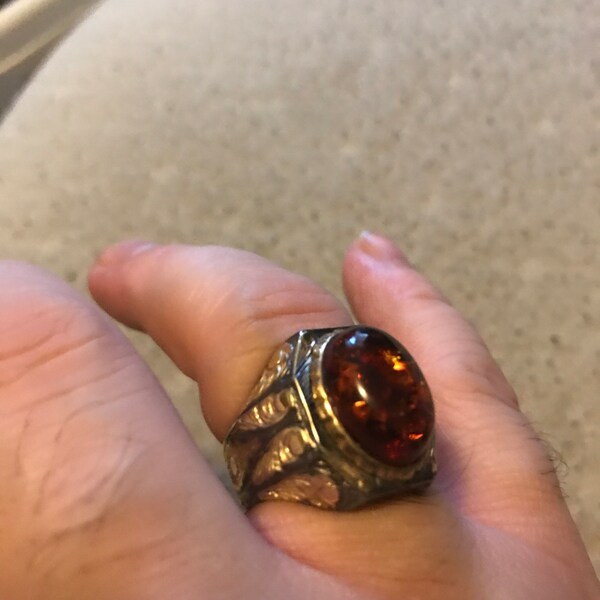 Amber Ring for Men, Sterling Silver Husband Gift Amber Ring, Mens ...